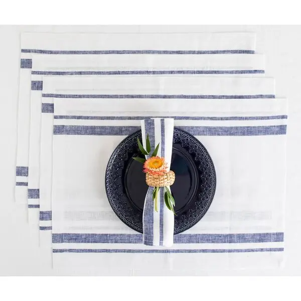 SOLINO HOME Linen Placematsfrench Stripe - Navy And White