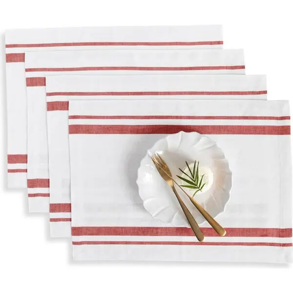 SOLINO HOME Linen Placematsfrench Stripe - Red And White