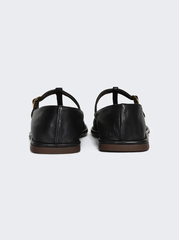 THE ROW Square T-strap Ballerina Flat - Black