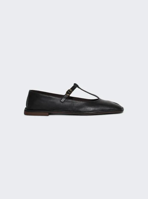 THE ROW Square T-strap Ballerina Flat - Black