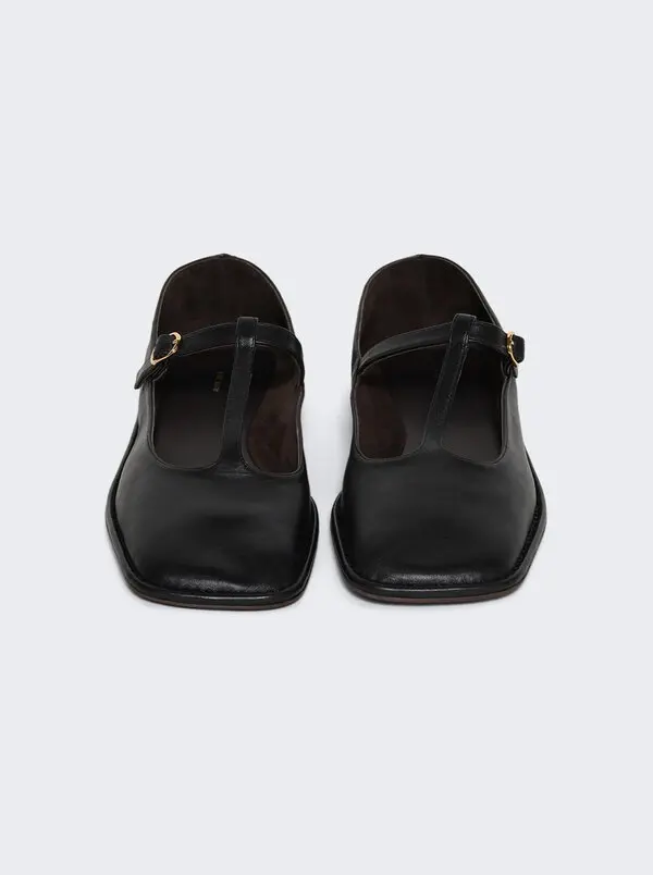 THE ROW Square T-strap Ballerina Flat - Black