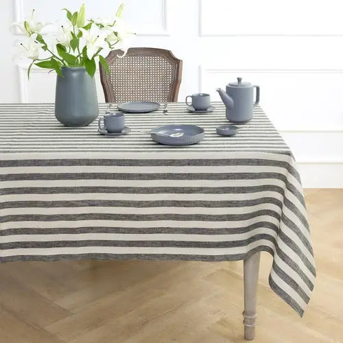 SOLINO HOME Linen Table Throwsorrento Stripe - Black And Natural