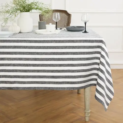 SOLINO HOME Linen Table Throwsorrento Stripe - Black And White