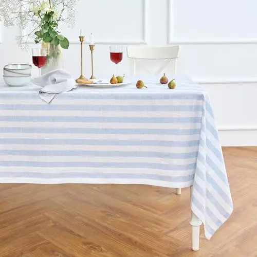 SOLINO HOME Linen Table Throwsorrento Stripe - Blue And White