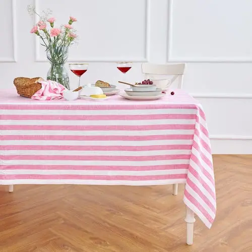 SOLINO HOME Linen Table Throwsorrento Stripe - Chateau Rose And White