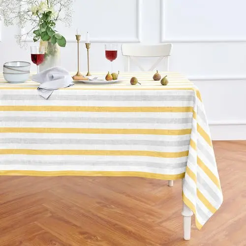 SOLINO HOME Linen Table Throwsorrento Stripe - Yellow And Grey
