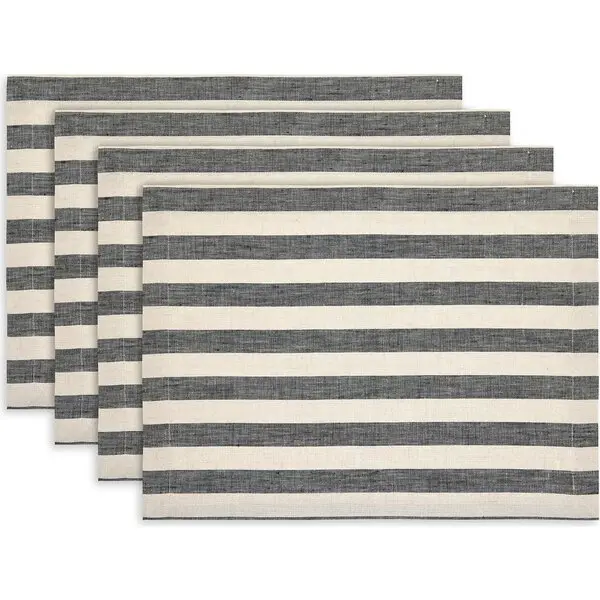 SOLINO HOME Linen Placematssorrento Stripe - Black And Natural