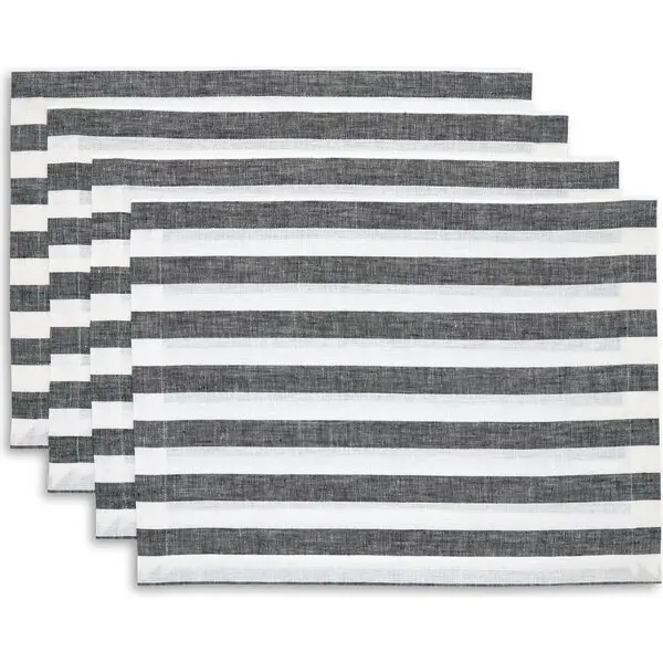 SOLINO HOME Linen Placematssorrento Stripe - Black And White