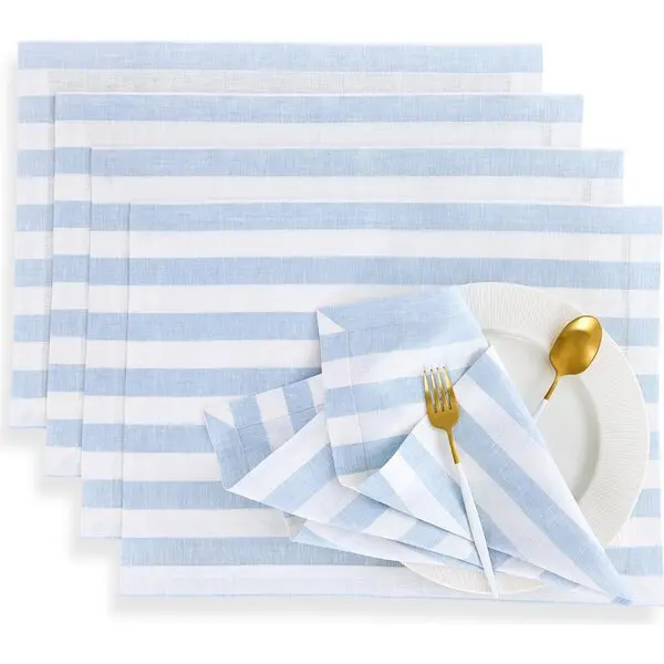 SOLINO HOME Linen Placematssorrento Stripe - Blue And White