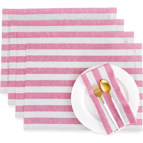 SOLINO HOME Linen Placematssorrento Stripe - Chateau Rose And White