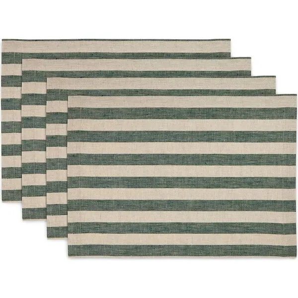 SOLINO HOME Linen Placematssorrento Stripe - Hunter Green And Natural