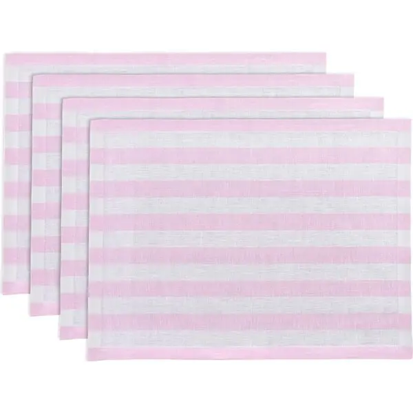 SOLINO HOME Linen Placematssorrento Stripe - Pink And White