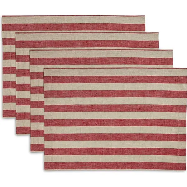 SOLINO HOME Linen Placematssorrento Stripe - Red And Natural
