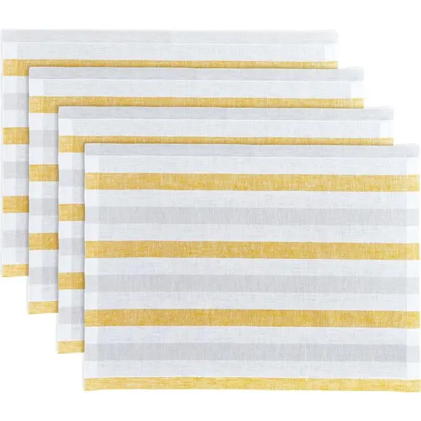 SOLINO HOME Linen Placematssorrento Stripe - Yellow And Grey