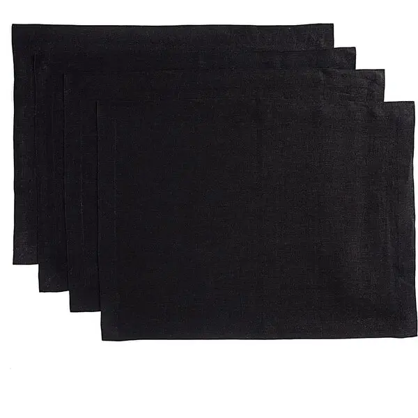 Solino Home Linen Placemats Set Of 4, 14 X 19 Inch For Dining Table - Black