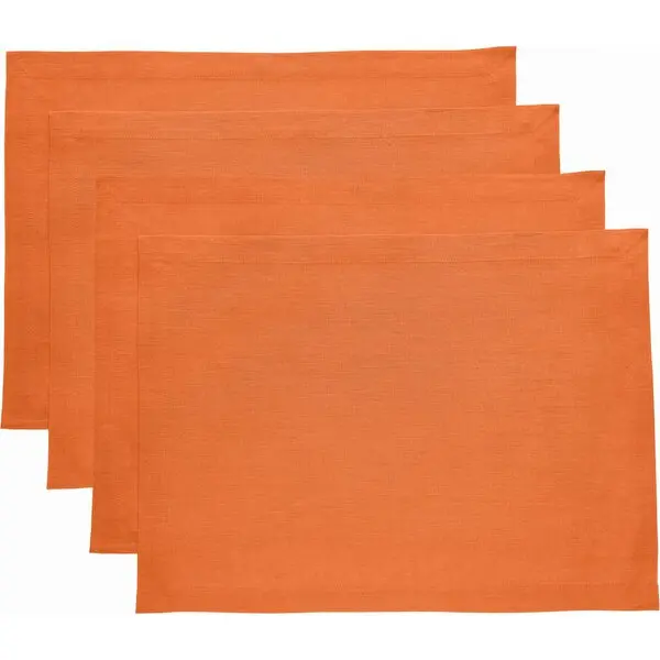 Solino Home Linen Placemats Set Of 4, 14 X 19 Inch For Dining Table - Pumpkin