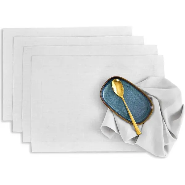Solino Home Linen Placemats Set Of 4, 14 X 19 Inch For Dining Table - Silver Cloud