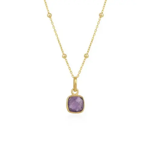 SPERO LONDON Sterling Silver Amethyst Square Pendant Necklace - Gold