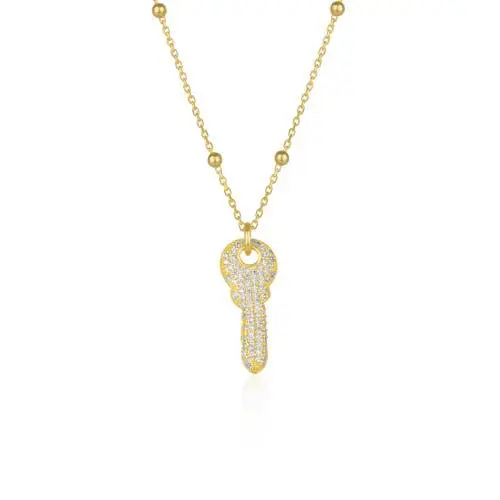 SPERO LONDON Key Pendant Necklace With Beaded Chain - Gold