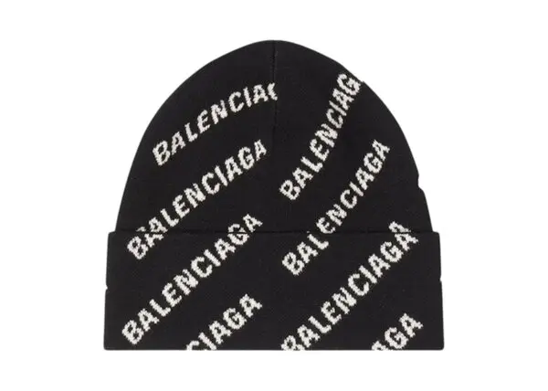 Balenciaga Mini Allover Logo Beanie - Black/white