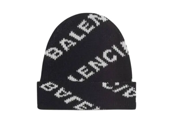 Balenciaga Allover Logo Beanie - Black/white