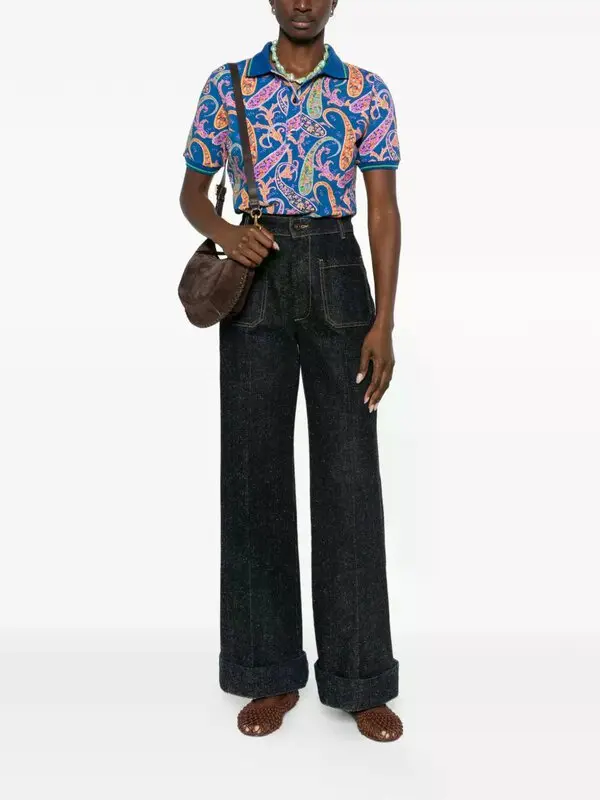 Etro Paisley Collared Polo Top
