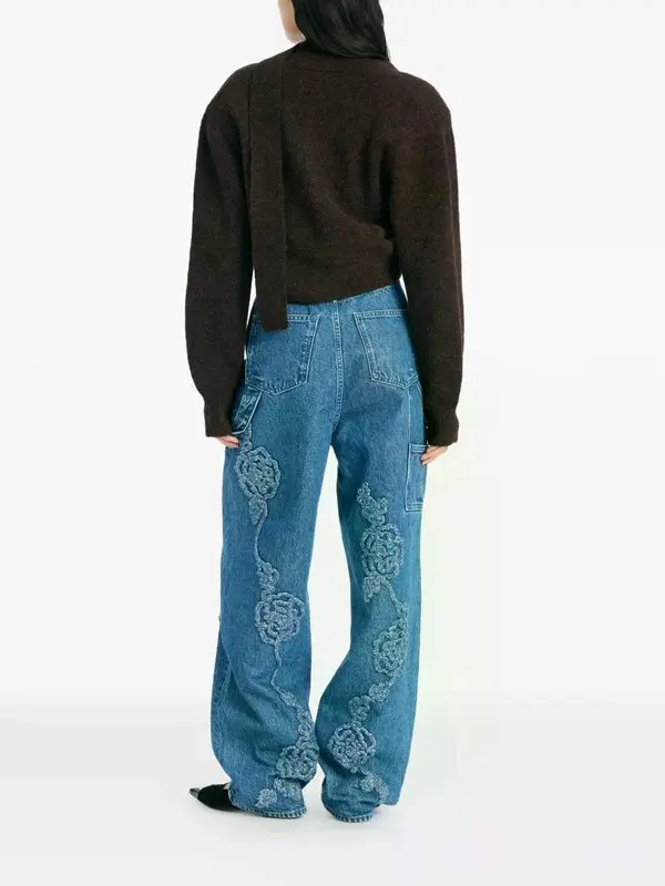 ROTATE BY BIRGER CHRISTENSEN Floral Embellished Boyfriend Jeans - Blue