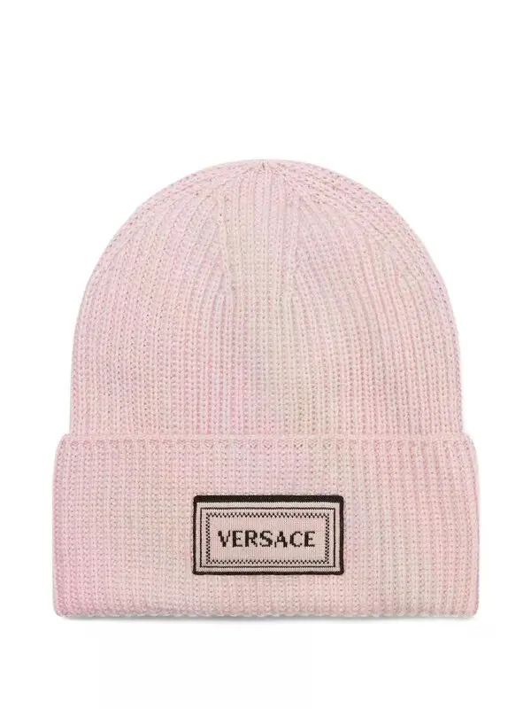Versace Logo-patch Ribbed Beanie - Pink