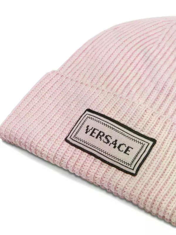 Versace Logo-patch Ribbed Beanie - Pink