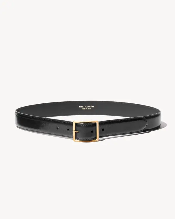 NILI LOTAN Gabriele Leather Belt - Black W/ Antique Gold Buckle