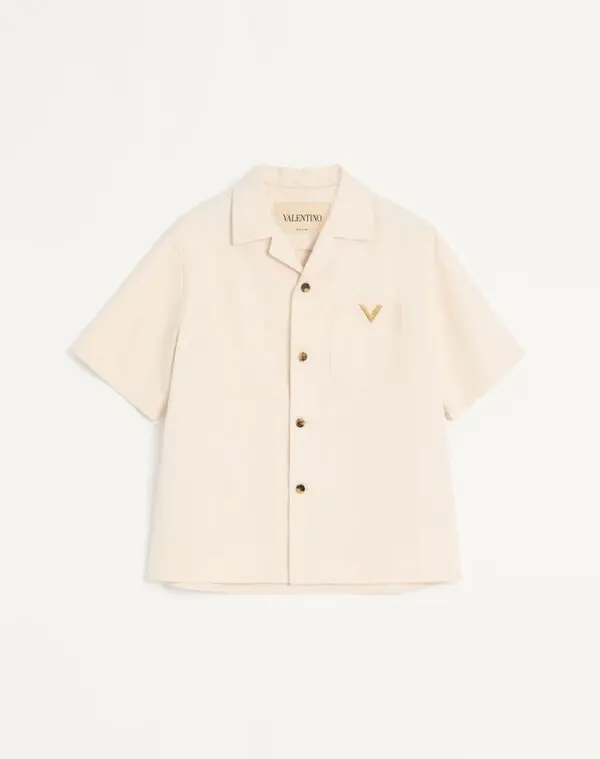 Valentino Garavani Denim Bowling Shirt With Vgold - Ivory