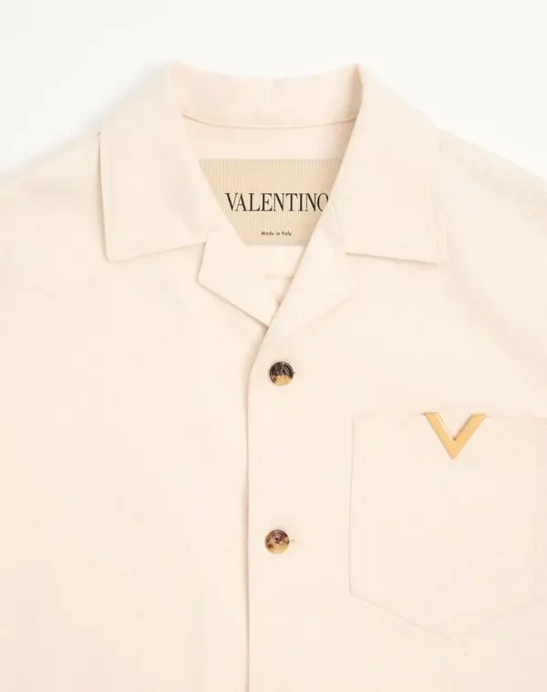 Valentino Garavani Denim Bowling Shirt With Vgold - Ivory