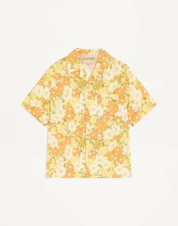 Valentino Garavani Silk Bowling Shirt With Papier Floral Print - Multicolour