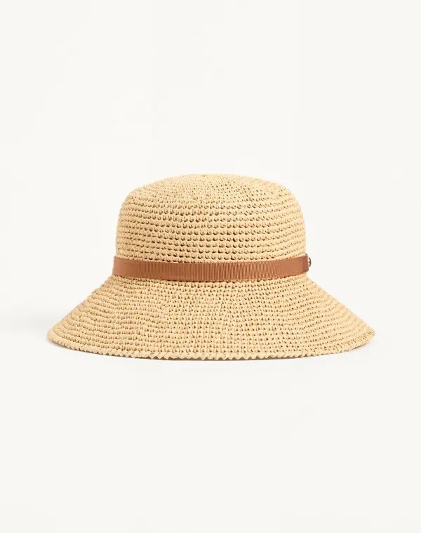 Valentino Garavani Vlogo Signature Foldable Straw Bucket Hat - Natural/saddle Brown