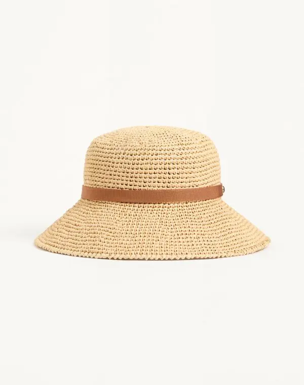 Valentino Garavani Vlogo Signature Foldable Straw Bucket Hat - Natural/saddle Brown