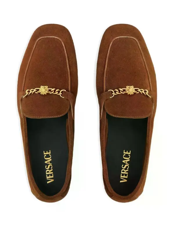 Versace Medusa Chain Hardware Suede Loafers - Brown
