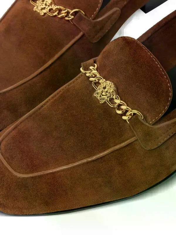 Versace Medusa Chain Hardware Suede Loafers - Brown