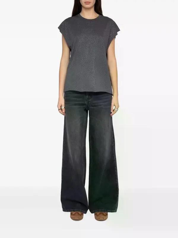 Zadig&Voltaire Cloe Rhinestone Cotton Tank Top - Grey
