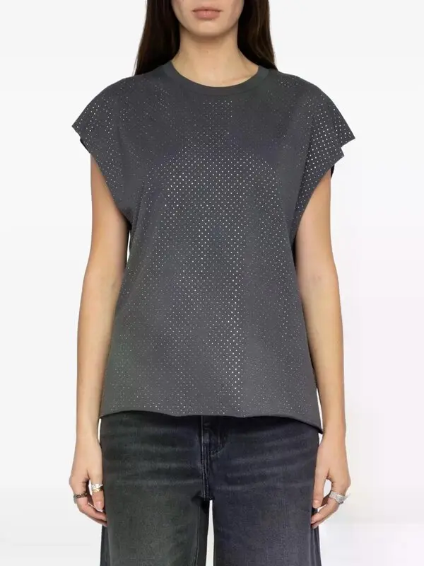 Zadig&Voltaire Cloe Rhinestone Cotton Tank Top - Grey