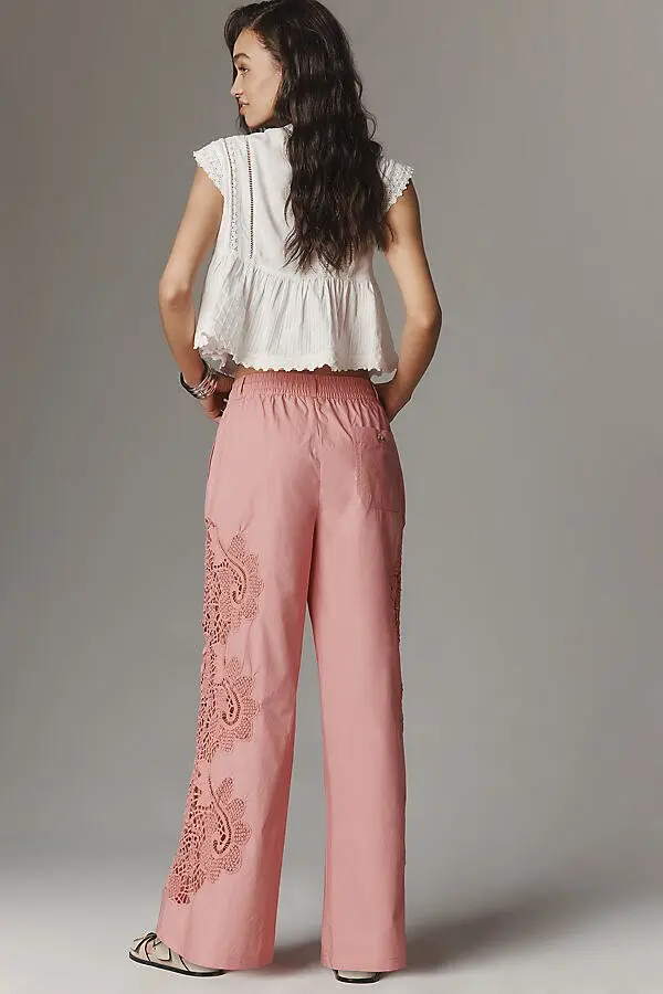 Maeve The Brooklin Embroidered Track Pants - Medium Pink