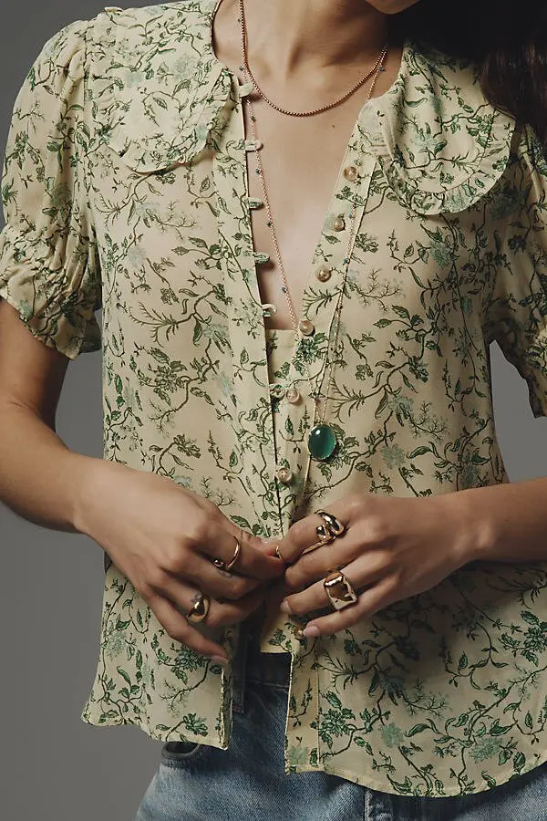 PILCRO Keira Sheer Blouse - Yellow Pattern