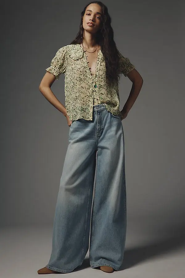 PILCRO Keira Sheer Blouse - Yellow Pattern