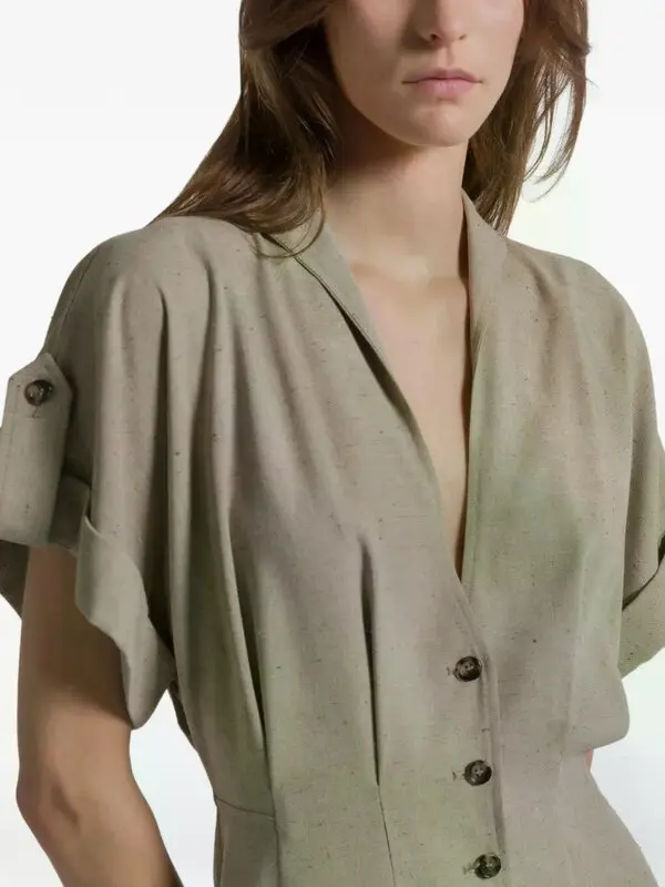 Alberta Ferretti Buttoned Silk Dress - Neutrals