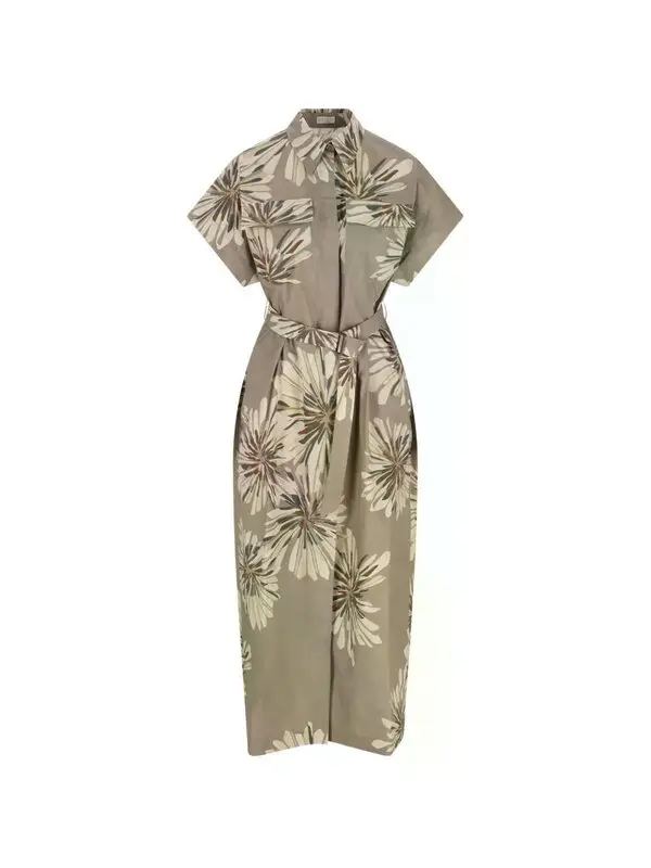 Brunello Cucinelli Floral-print Belted Dress - Neutrals