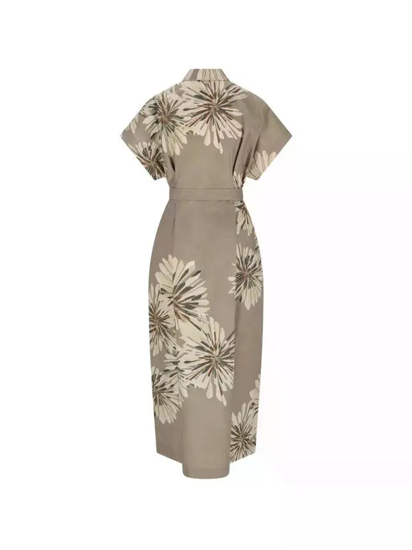 Brunello Cucinelli Floral-print Belted Dress - Neutrals