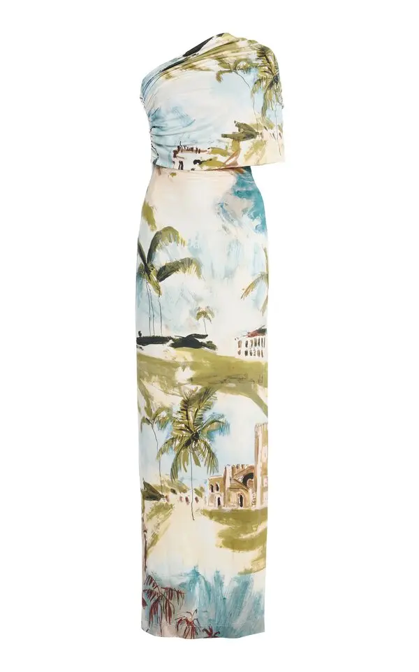 Oscar De La Renta One-shoulder Draped Maxi Dress - Multi