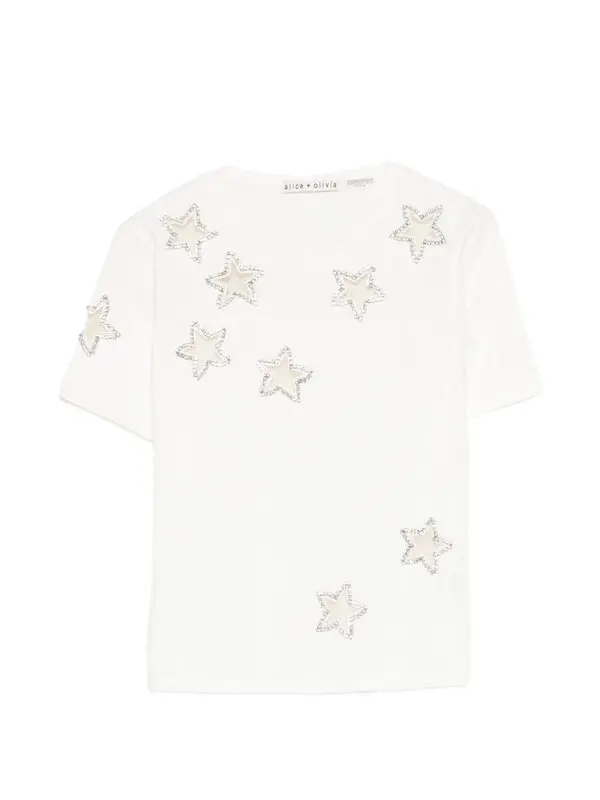 Alice + Olivia Embroidered Cotton T-shirt - White