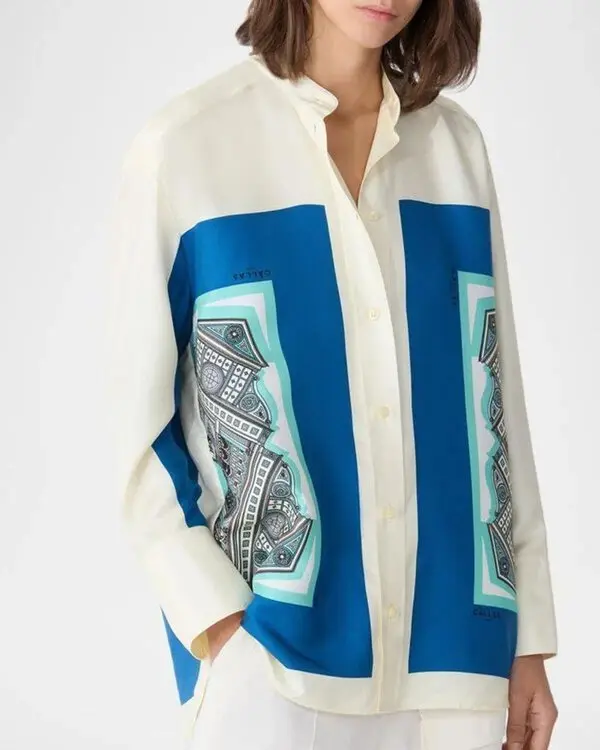 CALLAS MILANO Lyn Oversized Geometric-print Silk Shirt