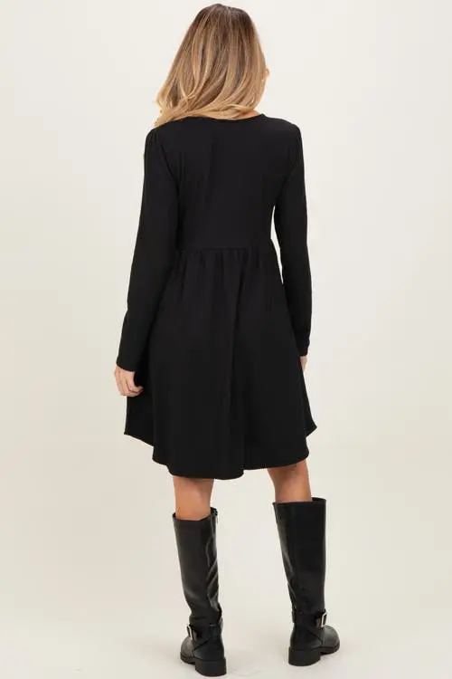 PINKBLUSH Textured Rib Long Sleeve Maternity Dress