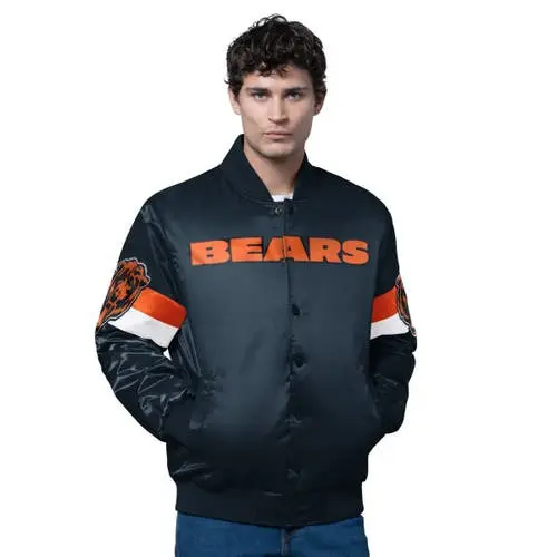 STARTER Chicago Bears Triple Option Satin Varsity Jacket - Navy